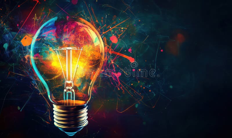 Colorful Light Bulb with Vibrant Splashes of Paint and Abstract ...