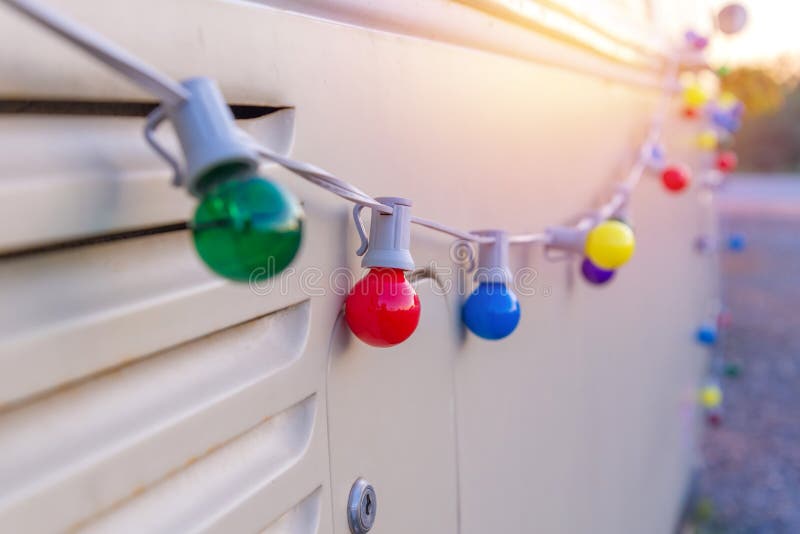 Colorful Light Bulbs Decorate on White Wall Stock Image - Image of ...