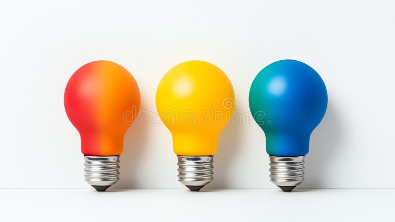 Colorful Light Bulbs Displayed on Plain White Background Stock ...