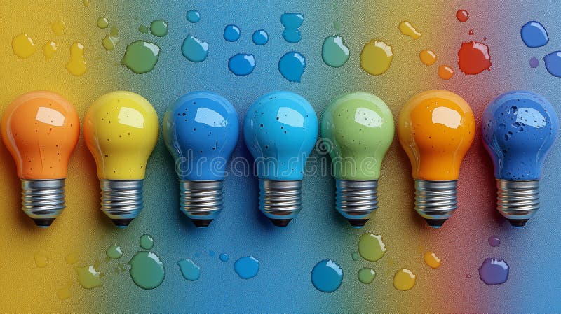 Colorful Light Bulbs with Paint Splashes on Gradient Background Stock ...