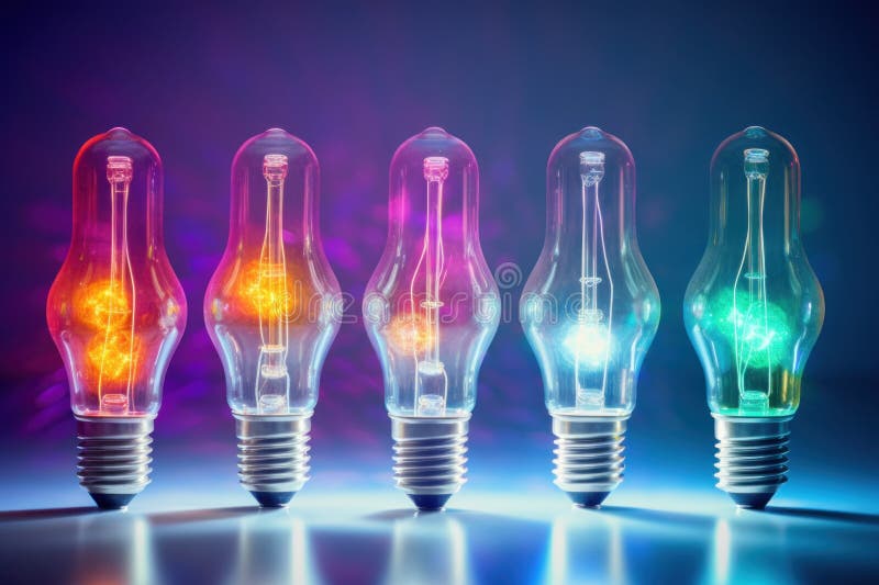 Colorful Light Bulbs on Table Stock Image - Image of bulb, watt: 290447239