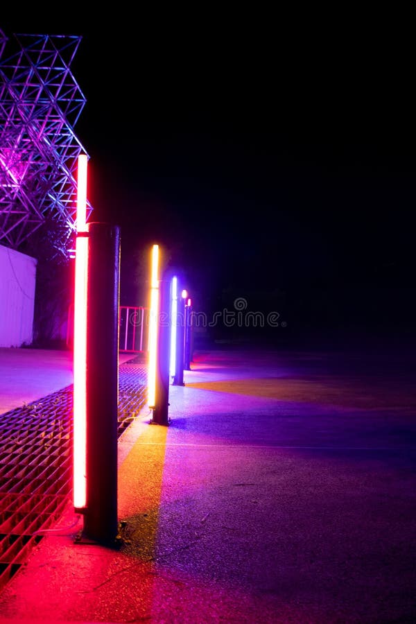 Colorful Light Fluorescent Night Black Background Stock Photo - Image ...