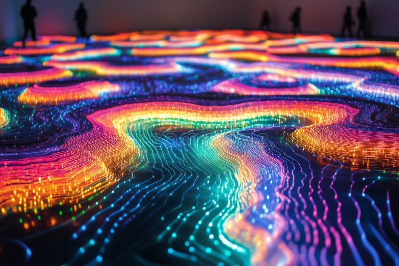 Colorful Light Installation Creating Wave Patterns in an Art Exhibit ...