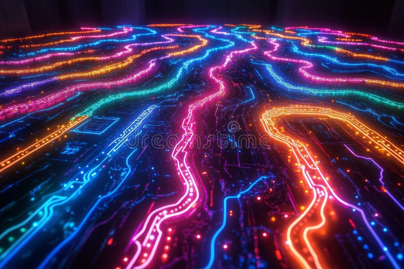 Colorful Light Installation Creating Wave Patterns in an Art Exhibit ...