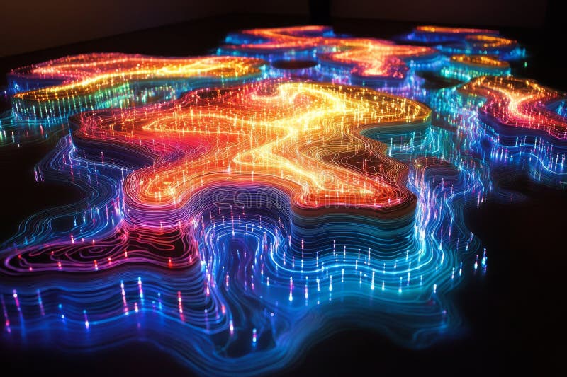 Colorful Light Installation Creating Wave Patterns in an Art Exhibit ...