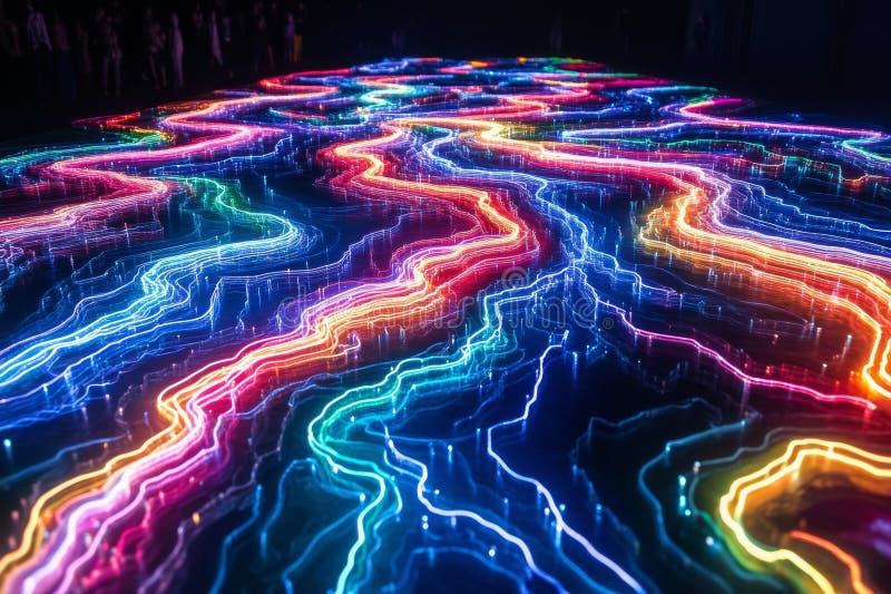 Colorful Light Installation Creating Wave Patterns in an Art Exhibit ...