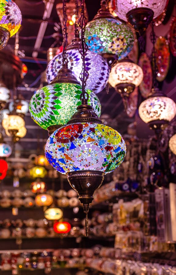 Turkish Colorful Lamps - Dubai Gold Souk Bazar Stock Image - Image of ...