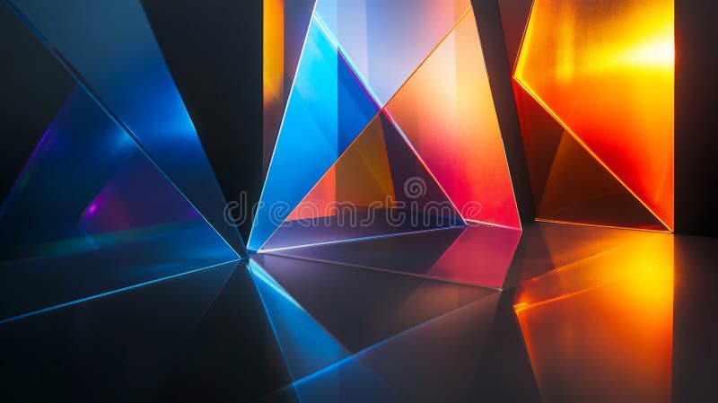Colorful Light Passes through Angular Glass Prisms, Refracting into ...