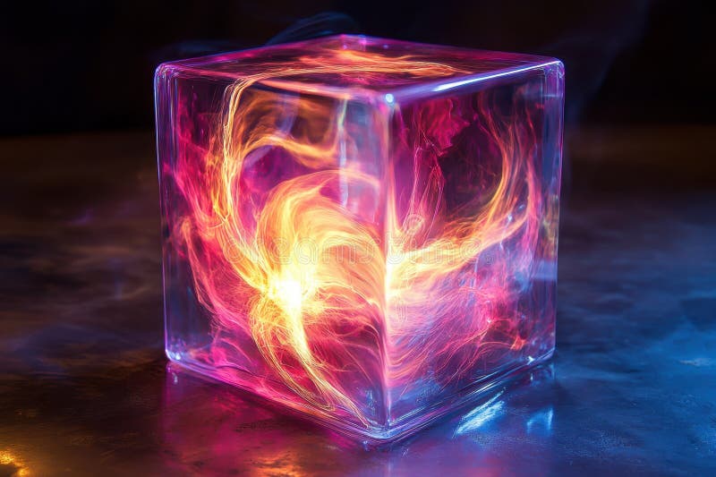 Colorful Light Patterns Emerge from a Glowing Crystal Cube on a ...