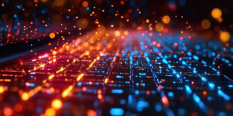 Colorful Light Patterns Illuminate a Computer Keyboard at Night ...