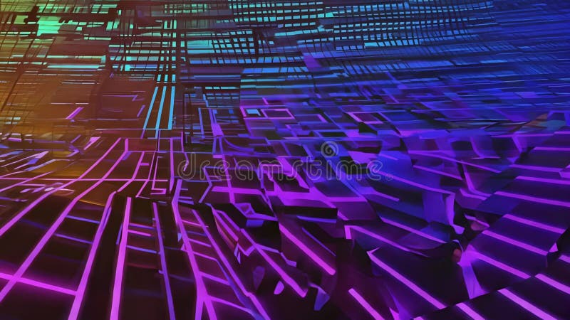Colorful Light Patterns Overlaid on Digital Grid Design at Night Stock ...