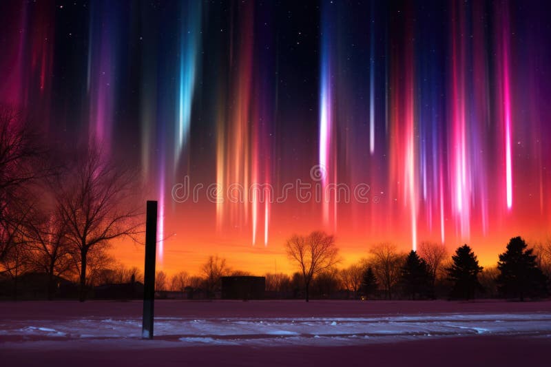 Colorful Light Pillars Piercing the Night Sky Stock Illustration ...