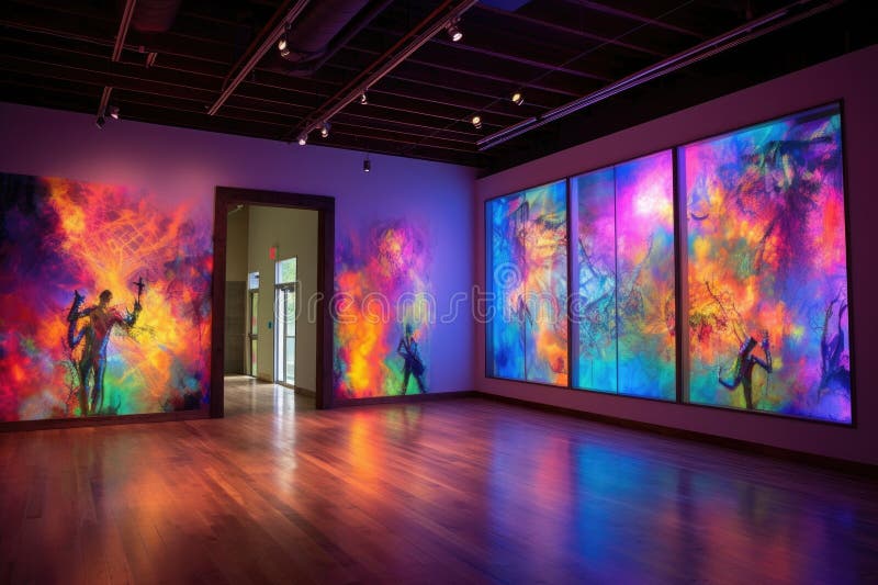 Colorful Light Projection on a Gallery Wall Stock Illustration ...