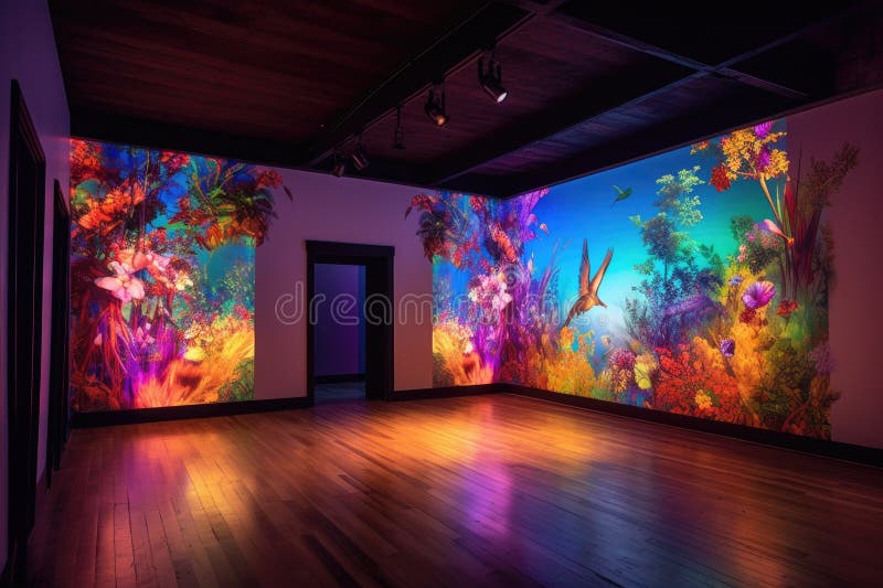 Colorful Light Projection on a Gallery Wall Stock Illustration ...