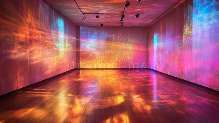 Colorful Light Projection Installation in a Room Stock Illustration ...