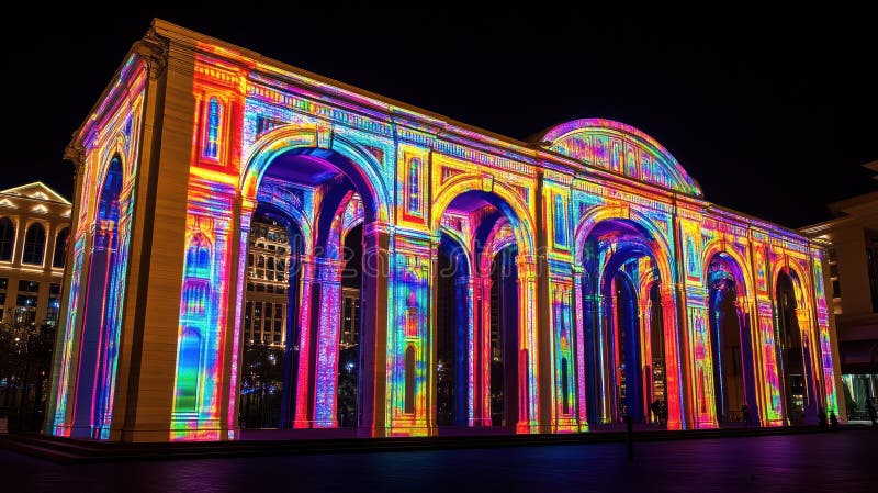 Colorful Light Projections on an Architectural Structure Stock ...