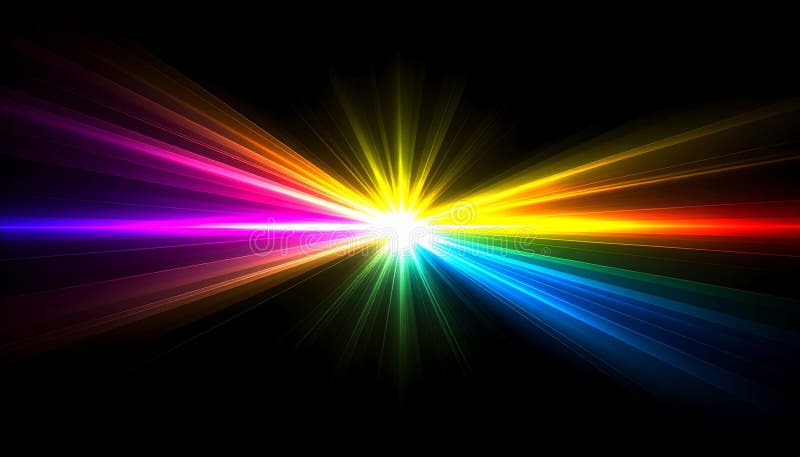 Colorful Light Rays Burst on Black Background Stock Illustration ...
