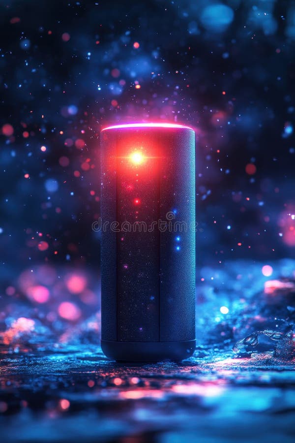 Colorful Light Rays Emanate from a Speaker on a Textured Surface in a ...