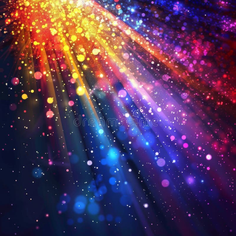 Colorful Light Rays and Glitter on a Dark Background Stock Illustration ...