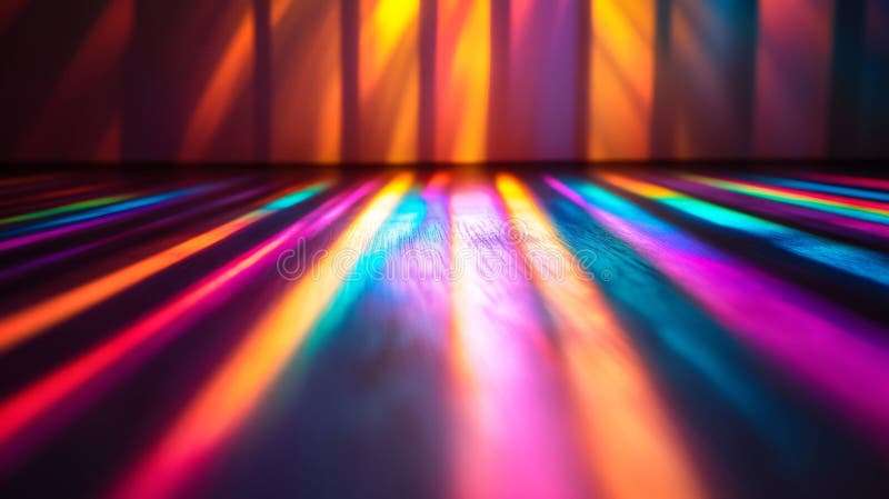 Colorful Light Rays Illuminate a Dark Floor Stock Illustration ...
