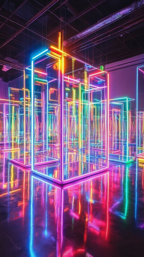 Vibrant Illuminated Columns Create a Mesmerizing Display in an Art ...