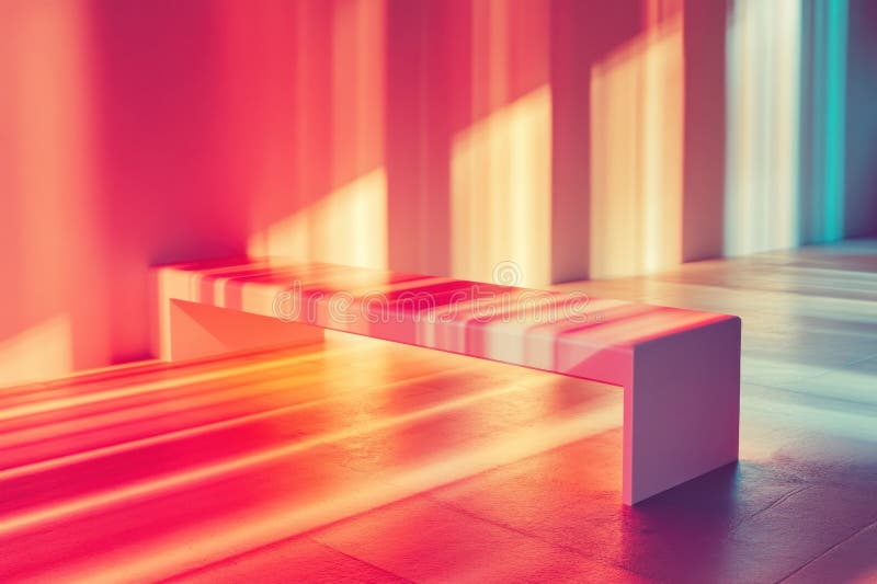 Colorful Light Reflections on a Modern Bench in a Well-lit Artistic ...