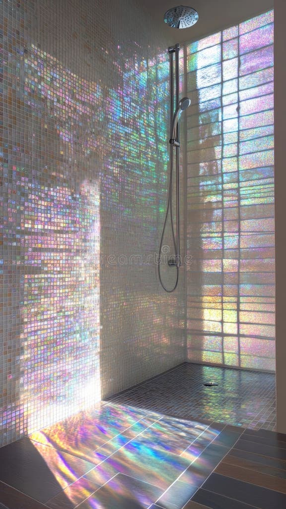 Colorful Light Reflections in Modern Shower Interior Stock Photo ...