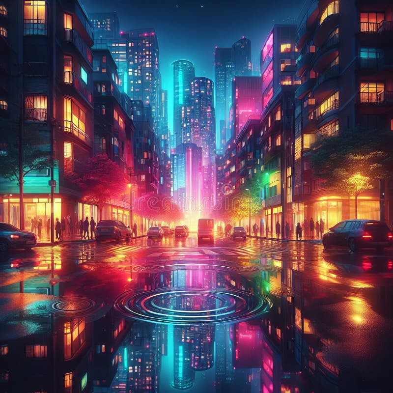 Colorful Light Reflections in a Rainy Puddle Stock Photo - Image of ...