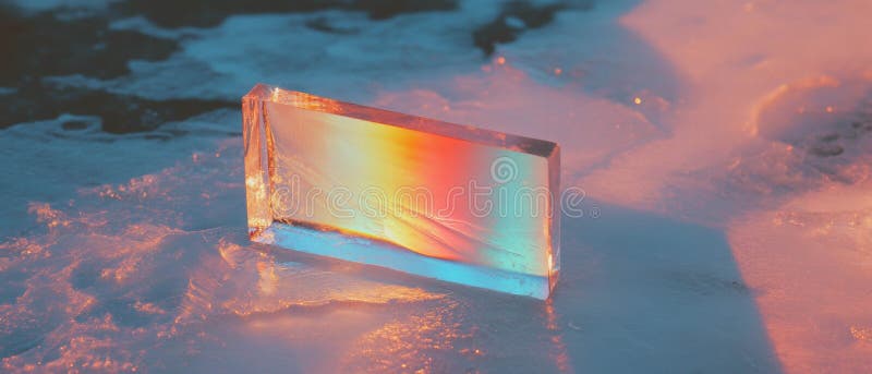 Colorful Light Refracting through Frozen Prism on Icy Surface Creates a ...