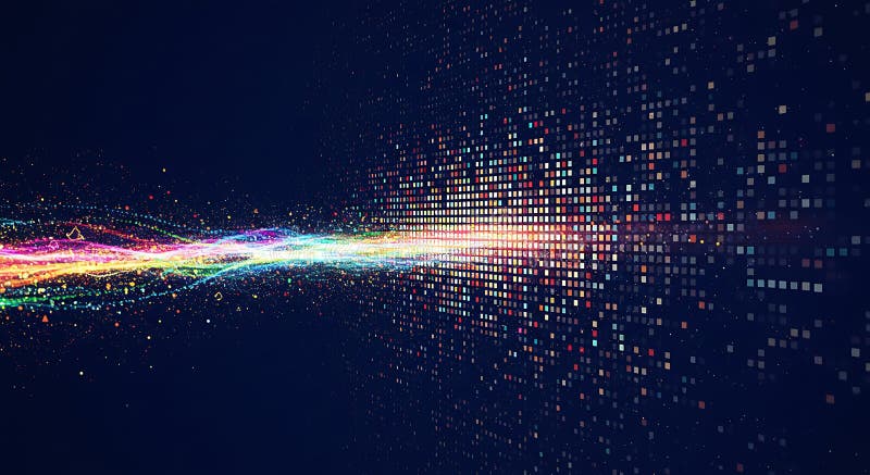 Abstract Multicolored Squares Flowing on Dark Backdrop Stock ...