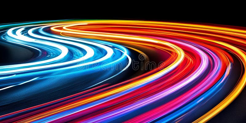Colorful Light Trails on Black Stock Illustration - Illustration of ...
