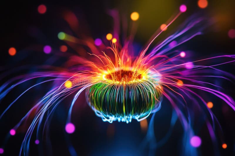 Vibrant Energy Display with Colorful Light Trails in a Dark Background ...