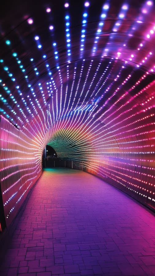 Colorful Light Tunnel in a Modern Urban Location Illuminated at Night ...