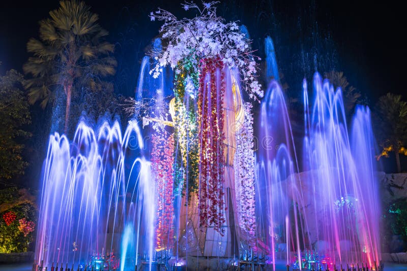 Colorful Light Water Fountain Editorial Photo - Image of motion, water ...