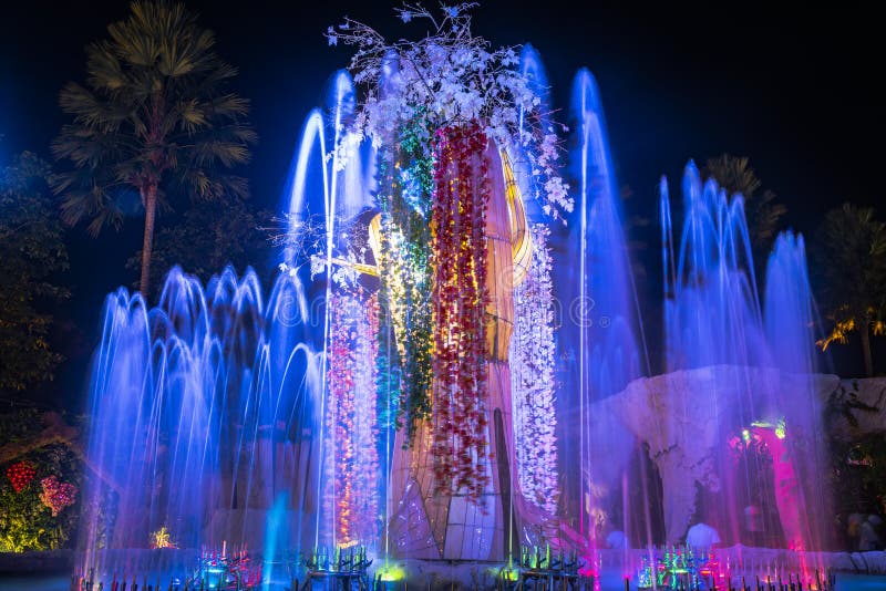 Colorful Light Water Fountain Editorial Image - Image of water, color ...