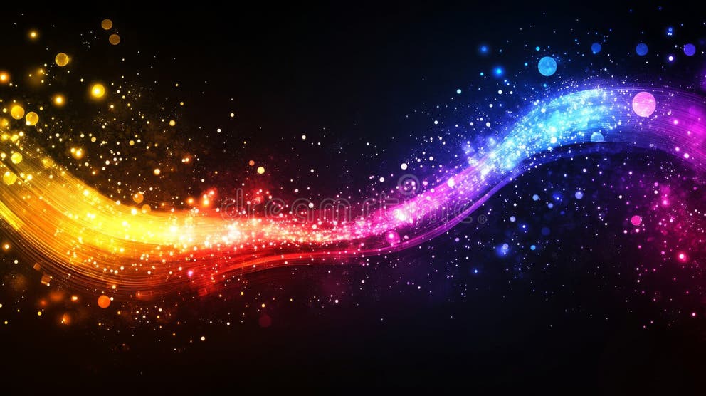 Colorful Light Waves Sparkle Across Dark Background Stock Illustration ...