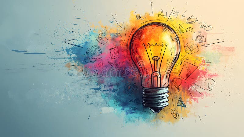 Colorful Lightbulb with Creative Doodles and Splashes of Paint ...