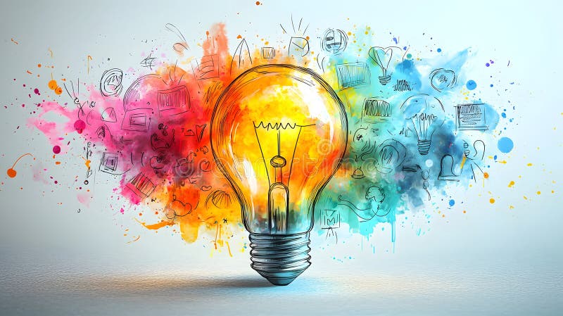 Colorful Lightbulb with Creative Doodles and Splashes of Paint,nd ...