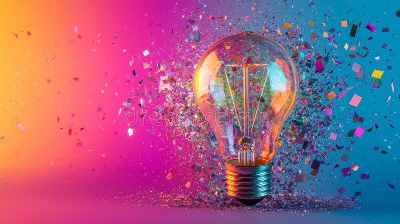 Colorful Lightbulb Exploding with Confetti Stock Image - Image of ...