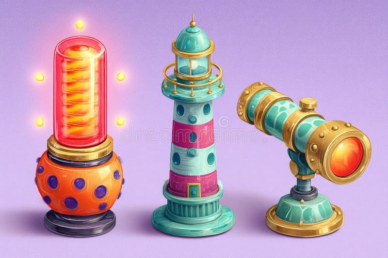 Colorful Lighthouse and Telescope Designs with Vibrant Patterns and ...