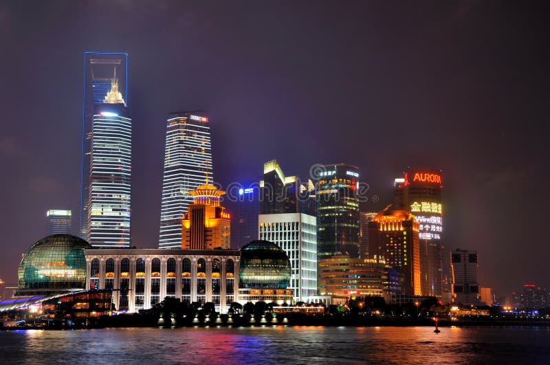 Colorful and Lighting Night Buildings of Shanghai Editorial Photography ...