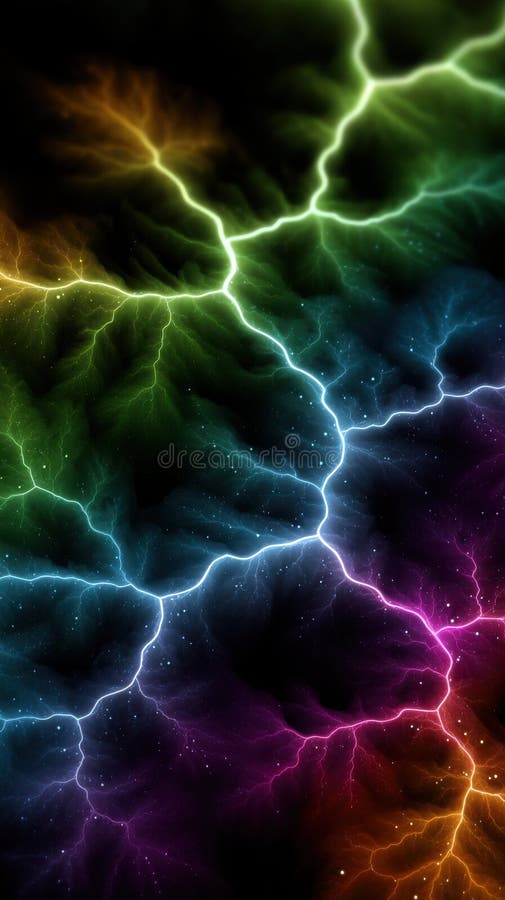 Colorful Lightning Strikes in a Dark Night Sky Abstract Illustration ...