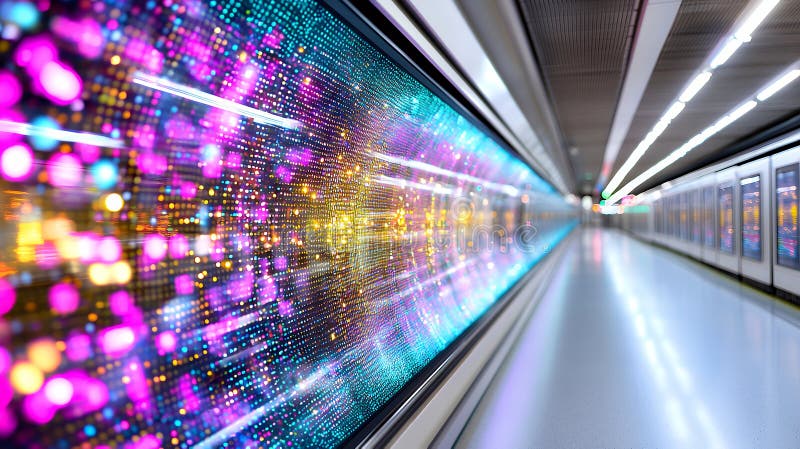 Abstract Data Stream Display in Modern Train Subway Station Tunnel ...