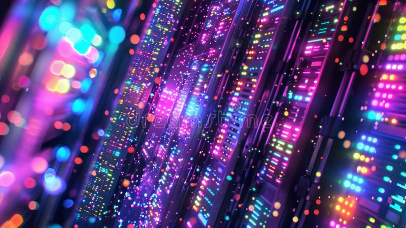 Colorful Lights Illuminate the Servers in a Modern Data Center during ...