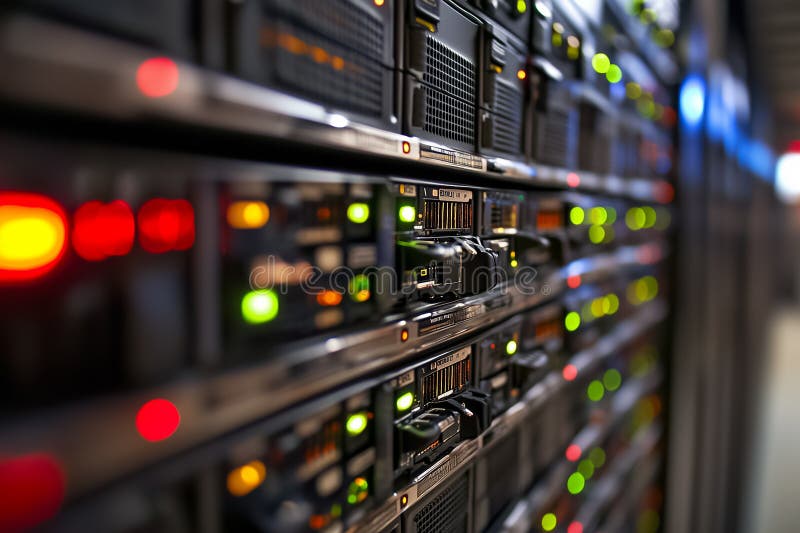 Colorful Lights on Server Racks Show Network Activity in a Busy Data ...