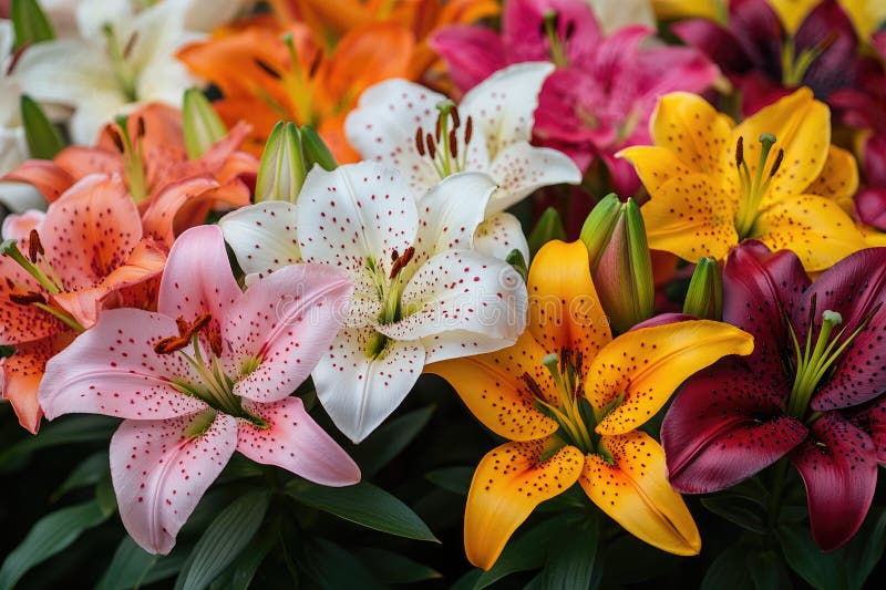 Colorful Lilies Blooming in a Floral Arrangement Stock Illustration ...