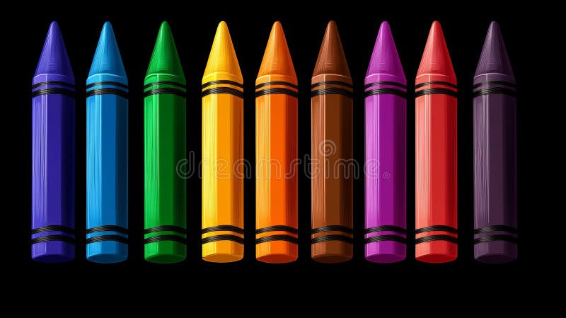 Colorful Line Art Illustration of Crayons Against a Black Backdrop ...