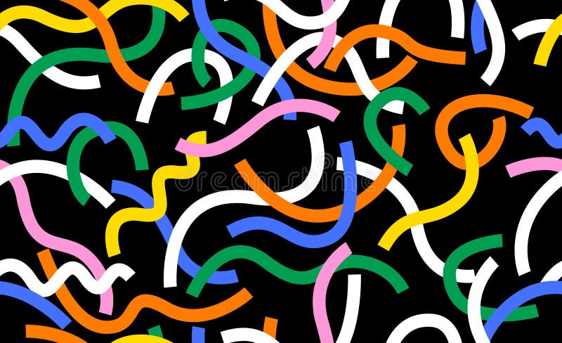 Colorful Line Doodle Seamless Pattern. Simple Childish Hand Drawn ...