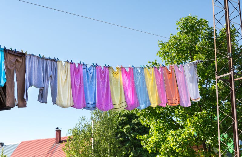Colorful Linen Drying in Summer Stock Image - Image of scene, linen ...
