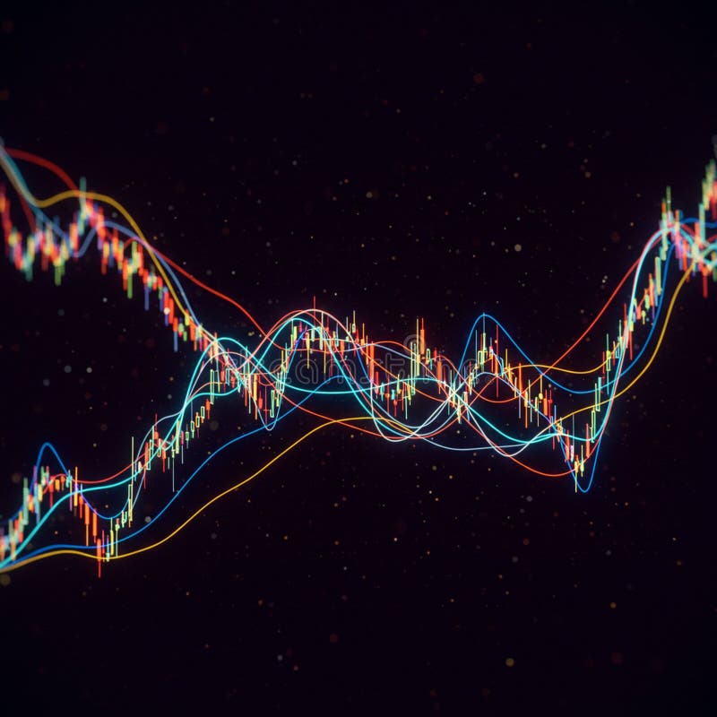 Colorful Lines and Bar Graphs Intersect on a Black Background ...